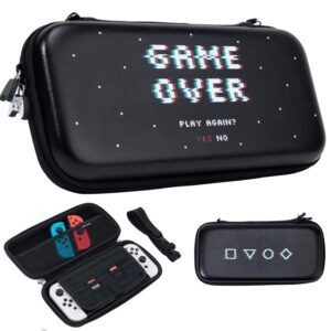 belugadesign game over carrying case | retro arcade space cool kids boys travel storage wrist shoulder strap | compatible with nintendo switch standard lite oled (black)