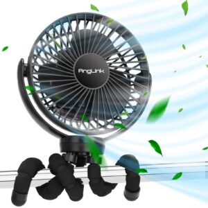 anglink baby stroller fan - 5000mah battery operated usb rechargeable portable fans with flexible tripod for car seat, bed, travel, office, bedroom, bike, kids | black