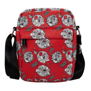 buckle down hanna barbera bag, cross body, with tom and jerry together forever poses, red, vegan leather