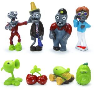 maikerry 8pcs plants and zombies pvc toys vs plush, action figures set toy great gifts for kids and fans,birthday and party