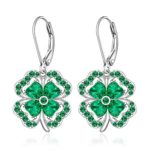 shamrock earrings st patrick’s day earrings four leaf clover earrings for women sterling silver lucky dangle drop green clover irish celtic gifts