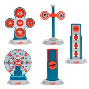 nerf elite 5-in-1 target challenge - five unique targets with five stackable bases plus trophy target token