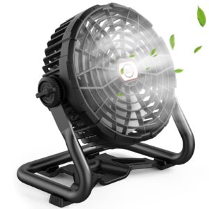 sunvito outdoor floor fan with light, 8 inch portable battery operated high velocity industrial fan with hook, rechargeable floor fan for garage, camping, gym, indoor (fan00001)