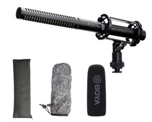 boya xlr microphone, shotgun microphone by-bm6060 with shockmount windscreen mic for camera dslr external condenser professional microphones for video interview eng film