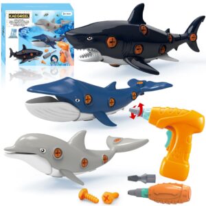 kaegreel take apart shark toys for kids, construction take apart ocean fish toys with electric drill screwdrivers, stem learning building toys for boys girls birthday gift aged 3 4 5 6 7 8 year old