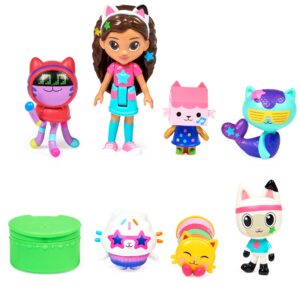 gabby’s dollhouse, dance party theme figure set with a gabby doll, 6 cat toy figures and accessory kids toys for ages 3 and up!