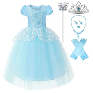 lauphie princess costume cinderella dresses for girls blue dress up clothes accessories for toddler girls fancy dress birthday party (110 3-4 years)