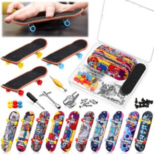 civaner 10 pack valentines day diy kids finger skateboard set with box and replacement accessories, mini collectible fingerboard, finger toy kit, valentine party favor for kids children finger skater