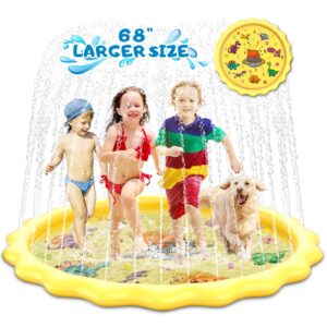 kids sprinkler, splash pad for toddlers 3-15y summer outdoor baby splash play mat 68" kids swimming pool water toys for backyard fun games learning party children toddlers boys girls dogs kids(yellow)