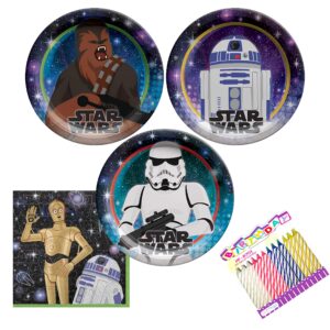 star wars party supplies pack serves 16 star wars birthday party supplies: star wars galaxy of adventures, star wars dessert plates and beverage napkins with birthday candles (bundle for 16)