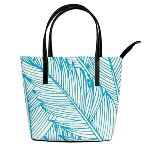 fashion tote handbags women's soft tote shoulder bag for women work shopping top handle satchel bags, 15.8×4×15.4 inches,blue palm leaf