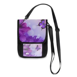 women small crossbody bag purple butterfly for cellphone purse wallet with card slots removable strap(226na7a)