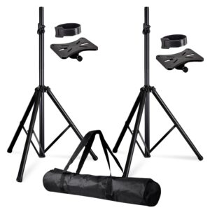 5 core speaker stand pair tripod floor heavy duty adjustable up to 72 inch dj studio monitor stands pole mount - ss hd 2pk blk bag