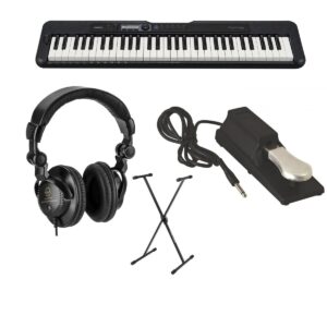 casio ct-s300 61-key digital piano style keyboard with touch response, black bundle with stand, studio monitor headphones, sustain pedal