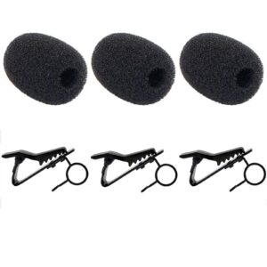 bluple 3 pieces lavalier microphone metal tie clips, 3 pieces lapel mic windscreen foam covers (clip-6mm, 3pcs,black)