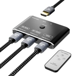 cabledeconn 3 port hdmi 2.1 hdr 3in 1out 8k switcher with remote control directional 8k@60hz 4k@120hz hdr 48gbps 3d hdmi video converter compatible with ps5 xbox x hdmi tvs monitors