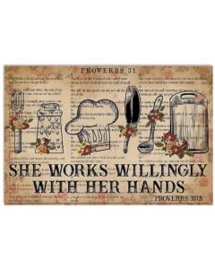 she works willingly with her hands vintage decor wood sign suitable for home kitchen cafe garden restaurant retro plaque 12x16 inch