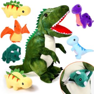 chalyna 15.7 inch plush dinosaur plush stuffed animal with 5 cute little dinosaurs in tummy carrier baby dinosaur gift set kid soft cuddly stuffed pillow for birthday valentines party favor