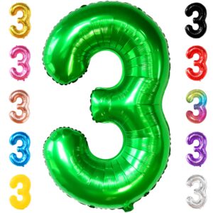 katchon, giant dark green number 3 balloon - 40 inch | three rex birthday party decorations | green 3 balloon number for dinosaur balloons | green three balloon for three rex birthday decorations boy