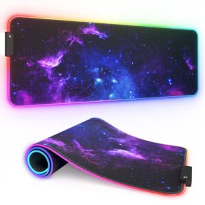 itnrsiiet rgb gaming mouse pad, full desk xl extended large gaming mousepad, 12 lighting modes 30% thicker big led desk mat for gamers, 32 x 12 inches, mysterious galaxy