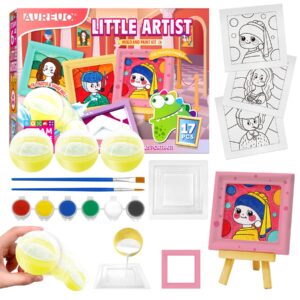 aureuo ceramic mold painting kit for kids - little artist - arts & crafts diy plaster to paint, 3 predrawn mini canvas & easel, acrylic paint set & brush toy gift