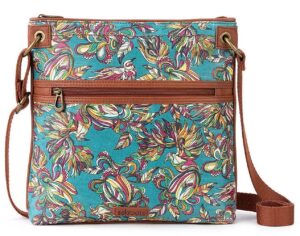 sakroots artist circle flat crossbody, teal treehouse