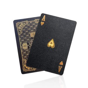 bierdorf diamond waterproof black playing cards, poker cards, hd, deck of cards (gold skull)