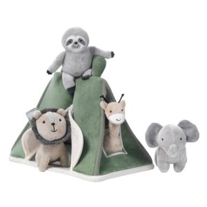 lambs & ivy interactive plush safari/jungle green tent with stuffed animal toys