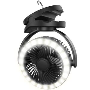 zoolb 10000mah camping lantern fan, 4 speeds clip on fan, battery operated fan, portable personal fan, 360° rotation, time setting, 40 hrs working time, for tents, gym, home, black