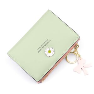 women's wallet, female short korean version of fashion chrysanthemum coin purse, soft thin wallet., light green