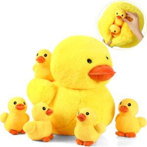 kasyat 6 pieces 13.7 inches duck stuffed animals plush duck with 5 little plush ducks play set duck stuffed animals stuffed duck plush duck plushies with zipper pouch ducky animal dolls