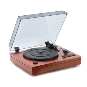 bluetooth vinyl record player, with built-in speakers, vinyl record to usb recording,3-speed turntables (walnut)