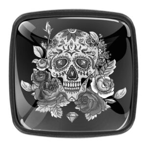 zxcvasd black and white skull 4-pack knobs for dresser drawers square decorative cabinet handles drawer knobs and pulls with screws for home, kitchen, wardrobe-1.18 inch x0.82 inch x0.78 inch