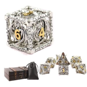 ddfe new hollow metal dnd dice 7pcs set for dungeons and dragons rpg mtg table games d&d pathfinder shadowrun and math teaching,d and d game dice with gift box,great dnd gifts