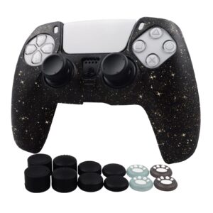 ralan controller skin for ps5 glitter anti-slip silicone cover protector case compatible with ps5 wireless/wired gamepad controller with 4 cat paw thumb grip caps & black pro thumb grip x 8.