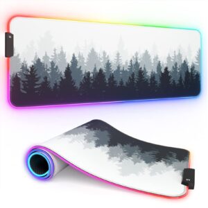 itnrsiiet rgb gaming mouse pad, full desk xl extended large gaming mousepad, 12 lighting modes 30% thicker big led desk mat for gamers, 32 x 12 inches, ink painting misty forest