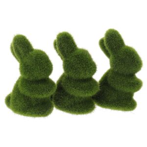 nuobesty easter moss bunny figurine, green miniatures rabbit garden decorations easter furry flocked standing rabbit statue easter party favor for home office table ornament