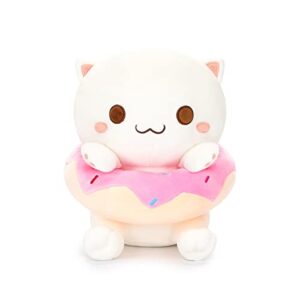 aixini cute plush donut cat stuffed animal, super soft kawaii cat kitten plushies for kids 10inch (white,a)