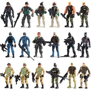 18 pcs special forces army men soldier combat movable action figures army guys plastic toy soldiers playsets military toy men with military weapons and accessories for teens party decoration, 4 inch