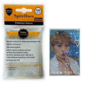 spirehues kpop holographic photocard sleeves - 100 pack with heart design, twinkling laser flashing design. protect your kpop photocard, heart, 58x89