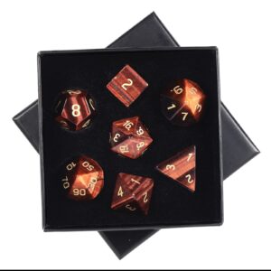 mookaitedecor 7 pcs red tiger's eye crystal polyhedral dnd dice set, polished tumbled stones dices for rpg mtg table games home decoration