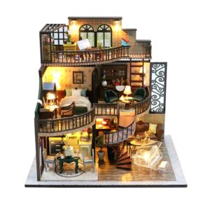 fsolis mini house kit, diy miniature dollhouse kit 3d wooden puzzle model building project tiny modern house 2 stories hobbies for men women teens adult