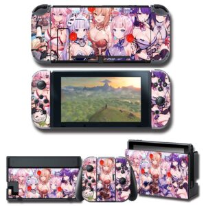 tanokay vinyl skin decal stickers for nintendo switch, anime protector wrap cover protective faceplate full set console controller