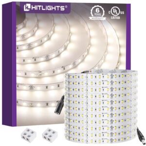 hitlights white led strip lights 4000k 24v, 26.2ft cuttable tape backed 3oz pcb, ul listed, 1325 lumen/m, cri>95, ip20, lighting for living room, kitchen, under cabinets (power source not included)