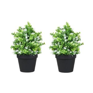 felicigg 2 pack artificial plants in pot, faux potted greenery plant for indoor decorations, small fake plastic plant for home office garden decoration,d+d