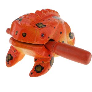 3.5" wooden frog guiro rasp instrument - percussion musical tone block craft (painted orange)