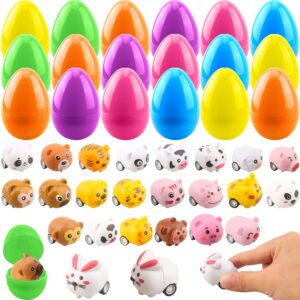 haconba 24 pack easter eggs prefilled stuffed with 24 pack mini easter rabbit animal pullback toy cars inside for easter gifts easter theme party eggs hunt game chest toys