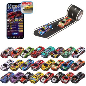 golden wheel 24 race cars pack - 1:64 vehicles die-cast metal mini pull back cars set with 1 black road & free online games - 2022 hot toy birthday party gift for kids ages 3+ years old