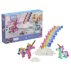 plus plus learn to build set, 240 mini interlocking building blocks, 3d puzzle stem & art kit playset - unicorns