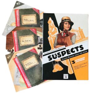 suspects | murder mystery game | 3 cases to solve | 1 to 6 players | 60 minutes